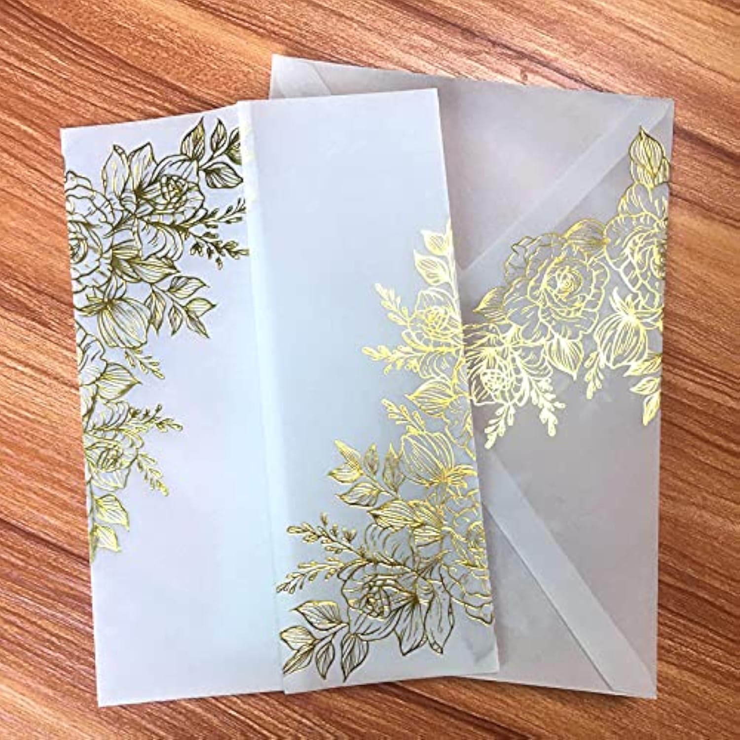Lucky Star 25 sets Shiny Gold foil Floral Embossing Vellum Wedding ...