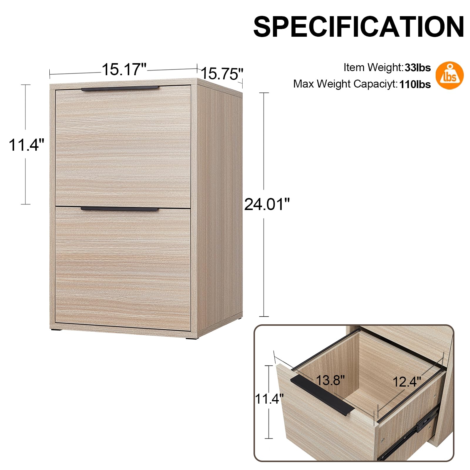 Wood 2 Drawer Letter File Cabinet Boss Office Furniture 2 Drawer