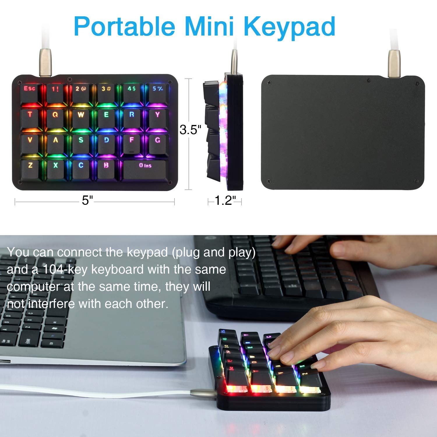 Snapklik.com : Koolertron One Handed Macro Mechanical Keyboard, RGB LED ...