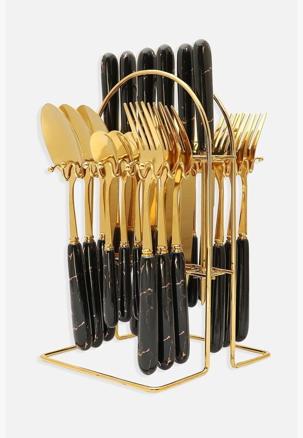 XieXie 24-Piece Gilded Stainless Steel Flatware Set Handle with Ceramic ...