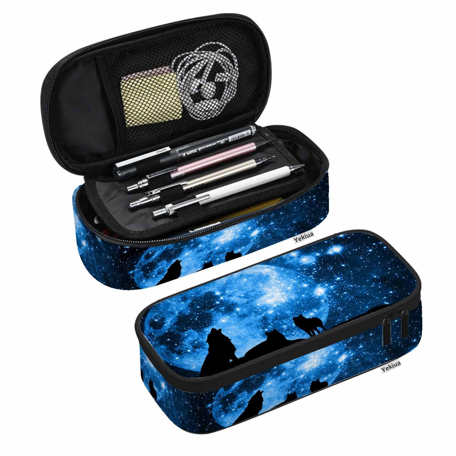 Amazon.com: Yekiua Wolf Pen Bag Mountain Wolves Full Moon Starry Sky ...