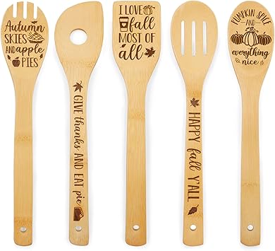 Amazon.com: Fall Gift Wooden Spoons Autumn Decor Give Thanks Happy Fall ...