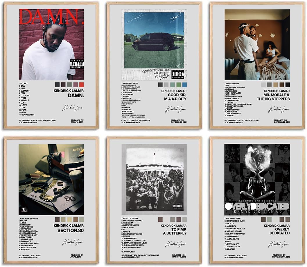 Set of 6 Kendrick Lamar Poster Artwork and Tracklist Posters Music ...