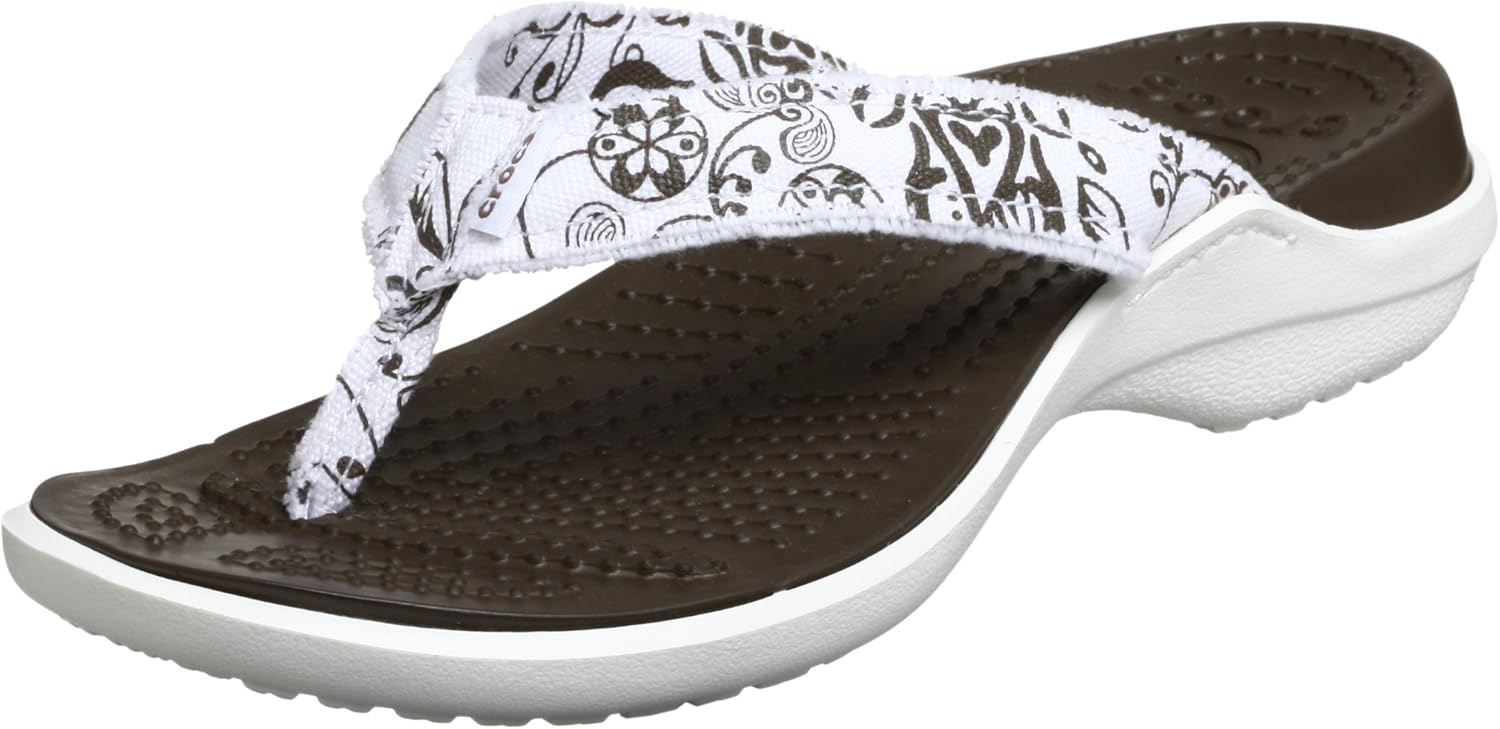 Amazon.com | Crocs Women's Capri Canvas Thong,White/Chocolate,6 M | Sandals