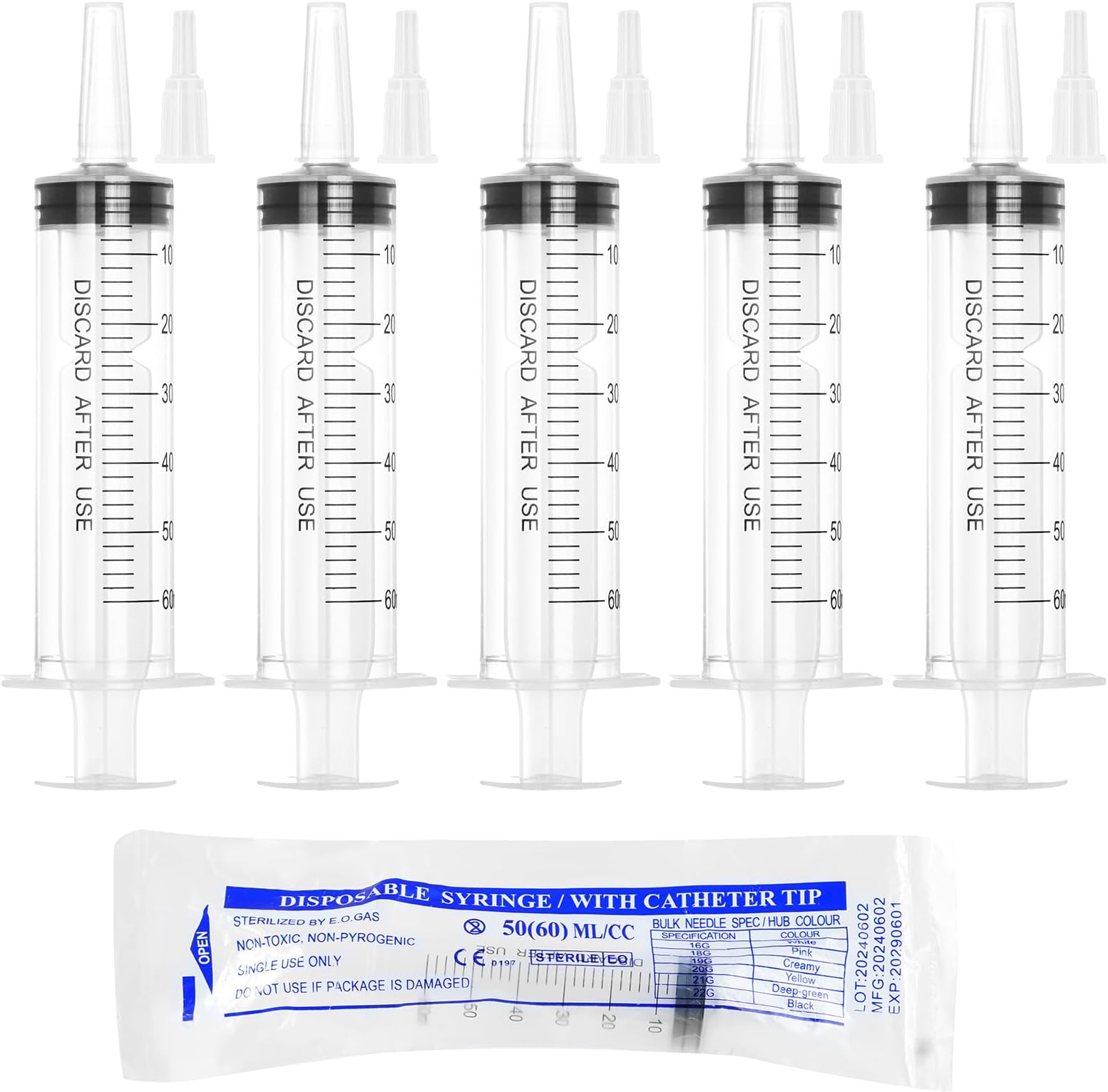 Amazon.com: 60ml Syringe for Liquid,50 Pack Large Plastic Syringes with Adapters and Cap ...