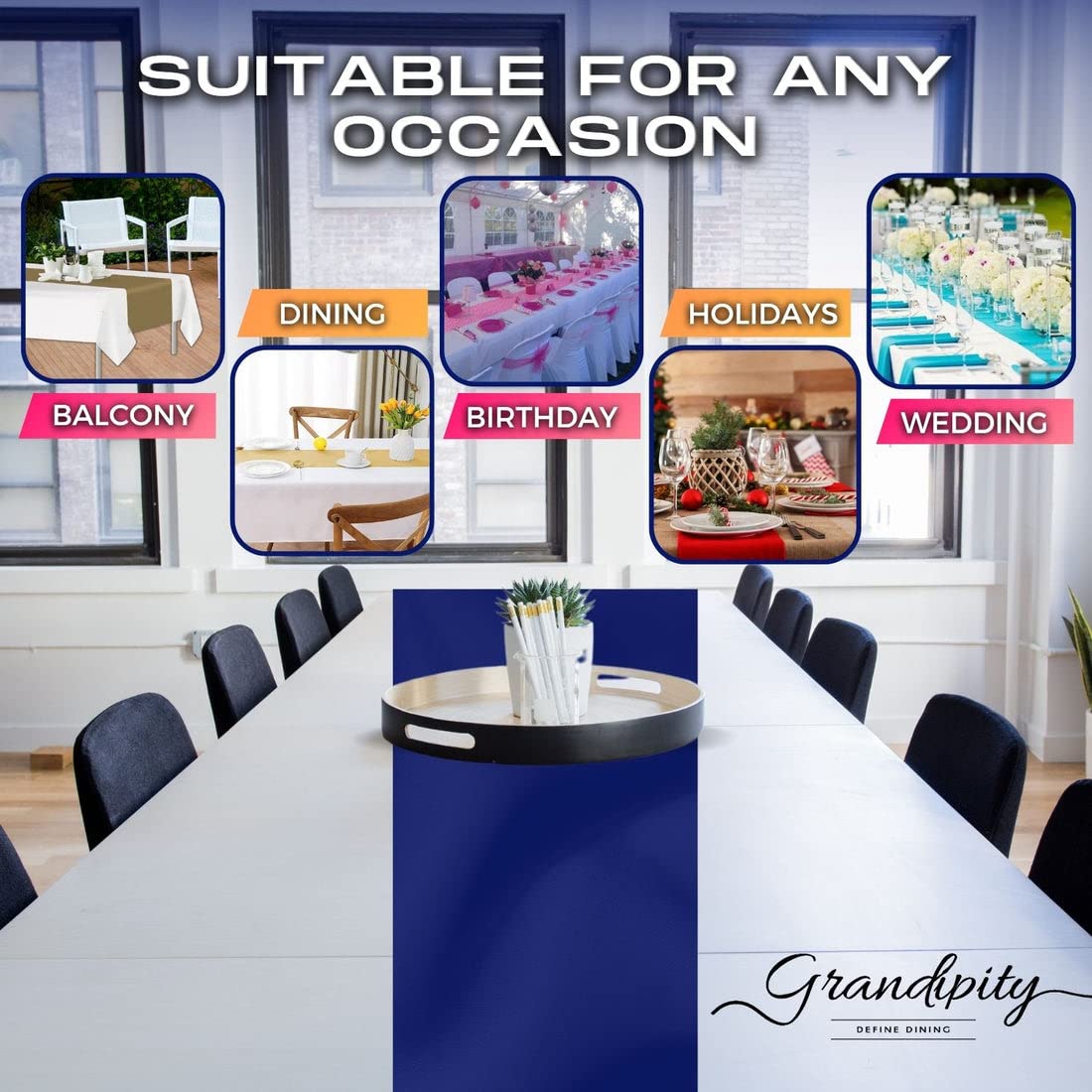 Snapklik.com : Navy Blue 6 Pack Premium Disposable Plastic Table Runner ...