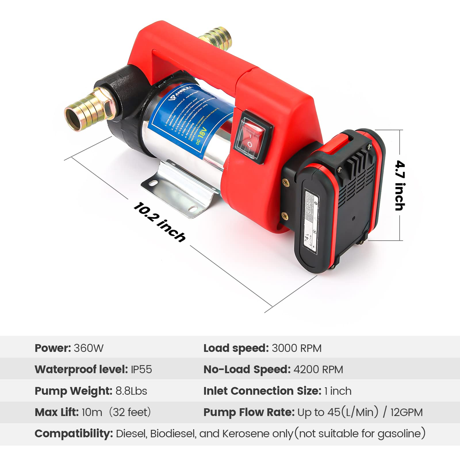Buy ANBULL Cordless Fuel Transfer Pump, Battery Operated Diesel ...