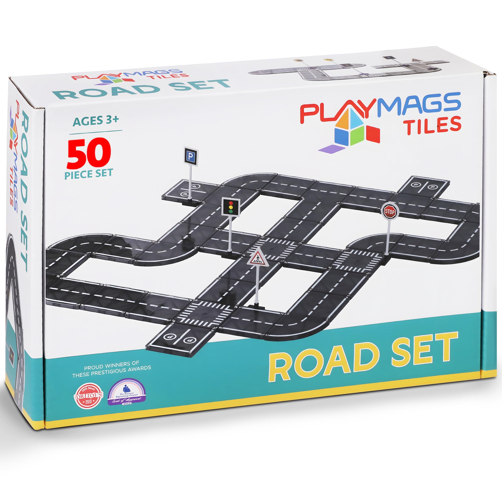 Amazon.com: Playmags Magnetic Tiles Road Set - 50 Pcs STEM Educational ...