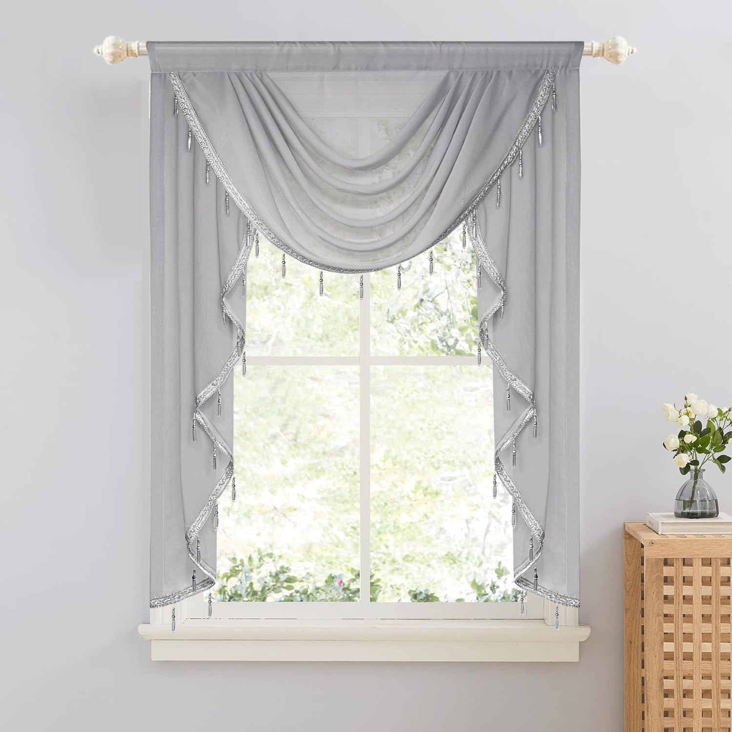 Amazon.com: Grey Waterfall Valance Linen Sheer Swags for Living Room ...