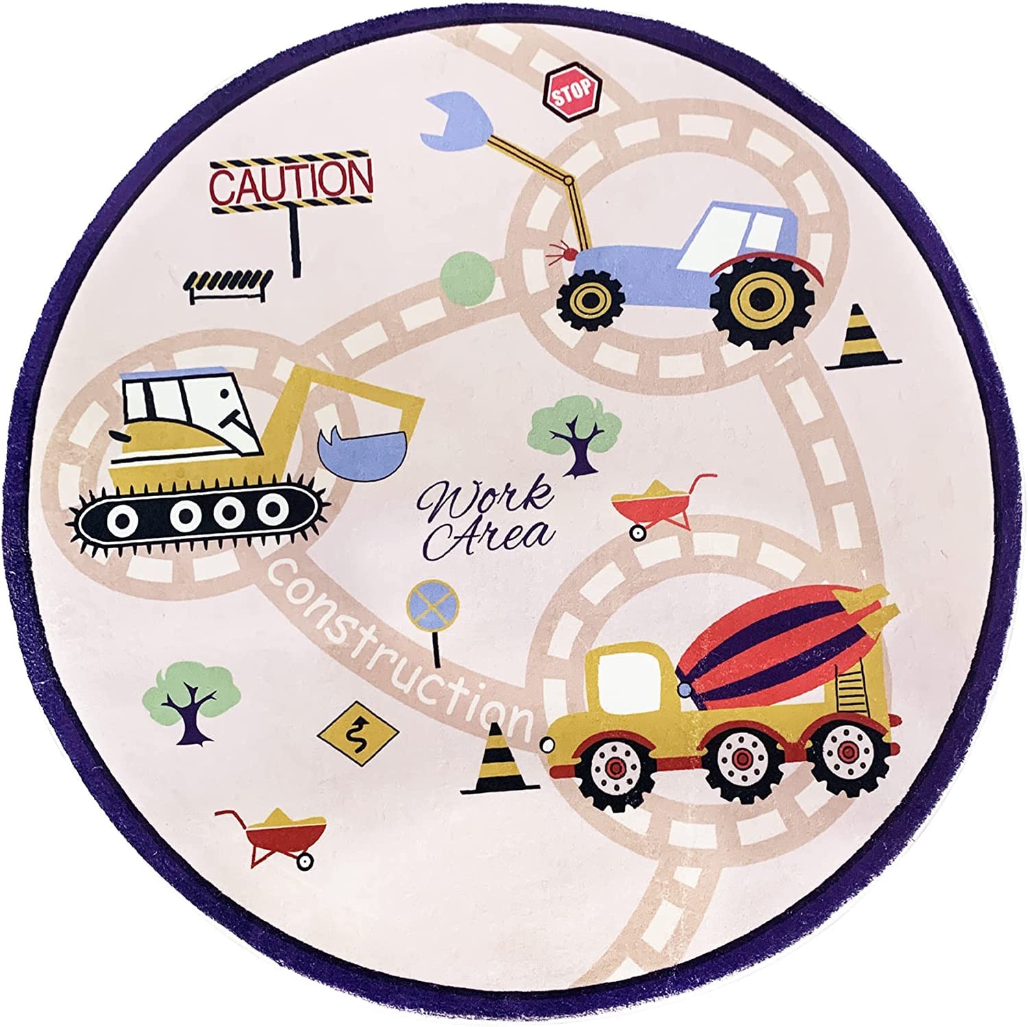Amazon.com: ABREEZE Shaggy Round Kids Rug 4ft, Excavator Digger Play ...