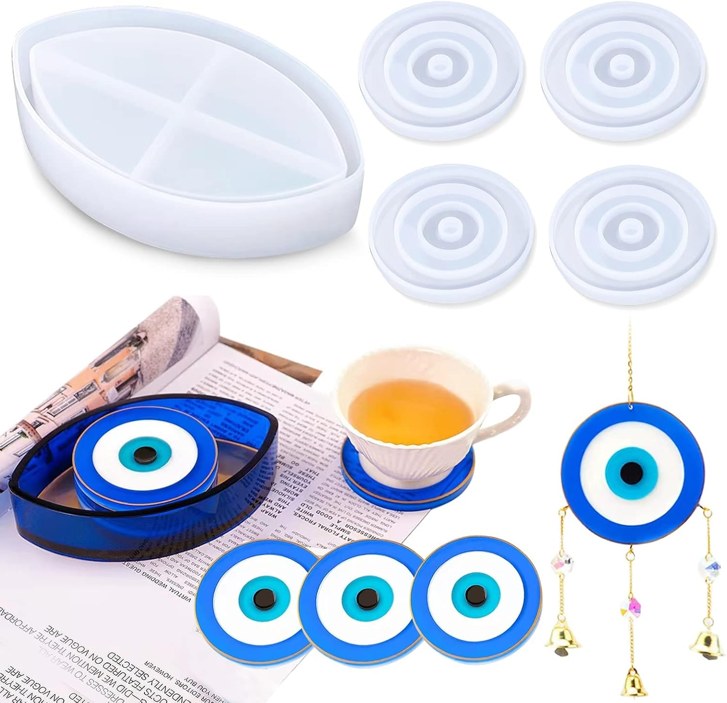 Amazon.com: HEYVNAI Evil Eye Coaster Resin Mold, 4Pcs Coaster Molds ...
