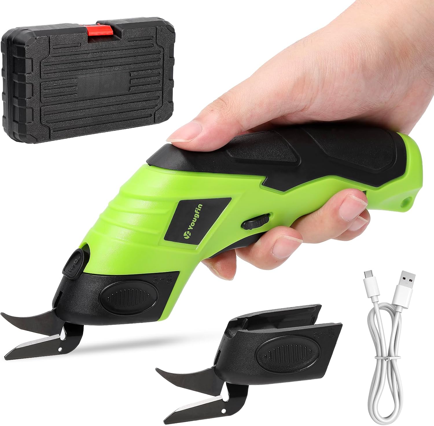 Yougfin Cordless Electric Scissors with 2 Blades, 4.2V Rechargeable ...