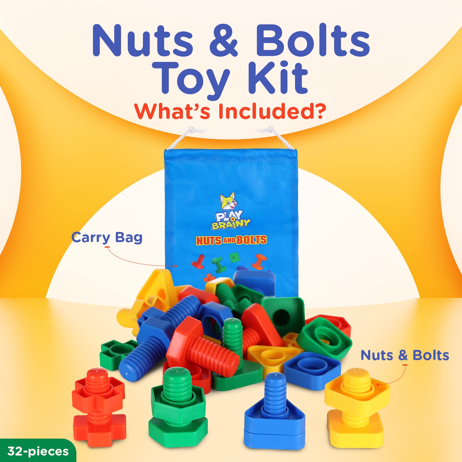 Snapklik.com : Play Brainy Jumbo Toy Nuts And Bolts For Kids - 32-Piece ...