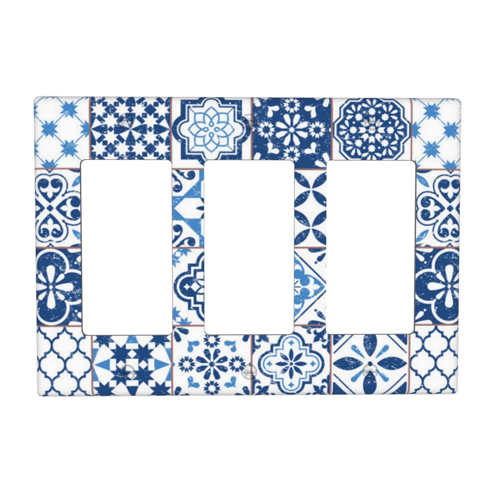 Blue Moroccan Tiles Light Switch Plate Cover 3 Gang Rocker Decorative ...