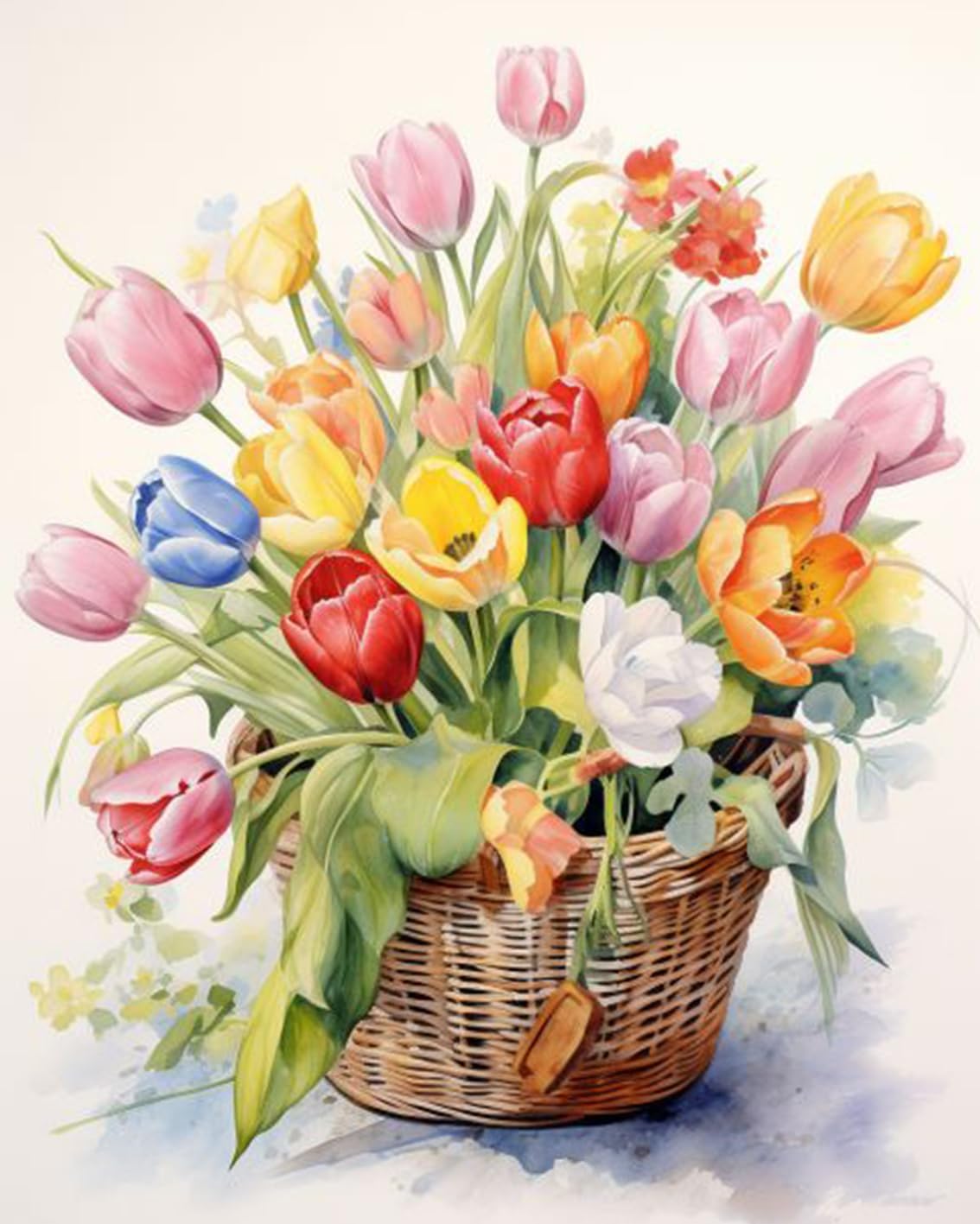 Amazon.com: Basket Filled with Colorful Tulips Paint by Number ...