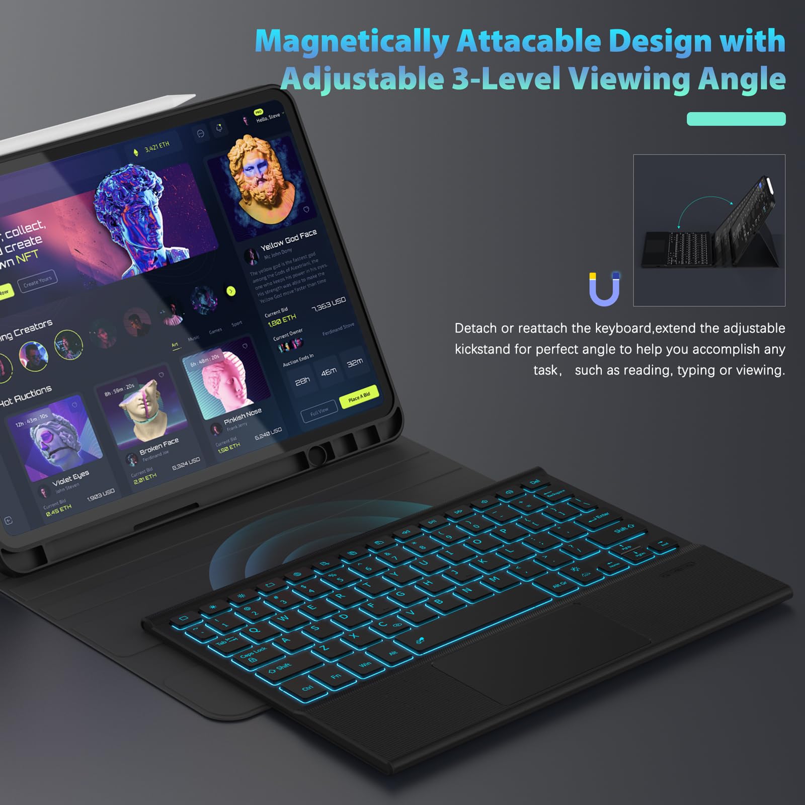 Snapklik.com : DoohowCase Backlit Bluetooth Keyboard Case Touch For ...