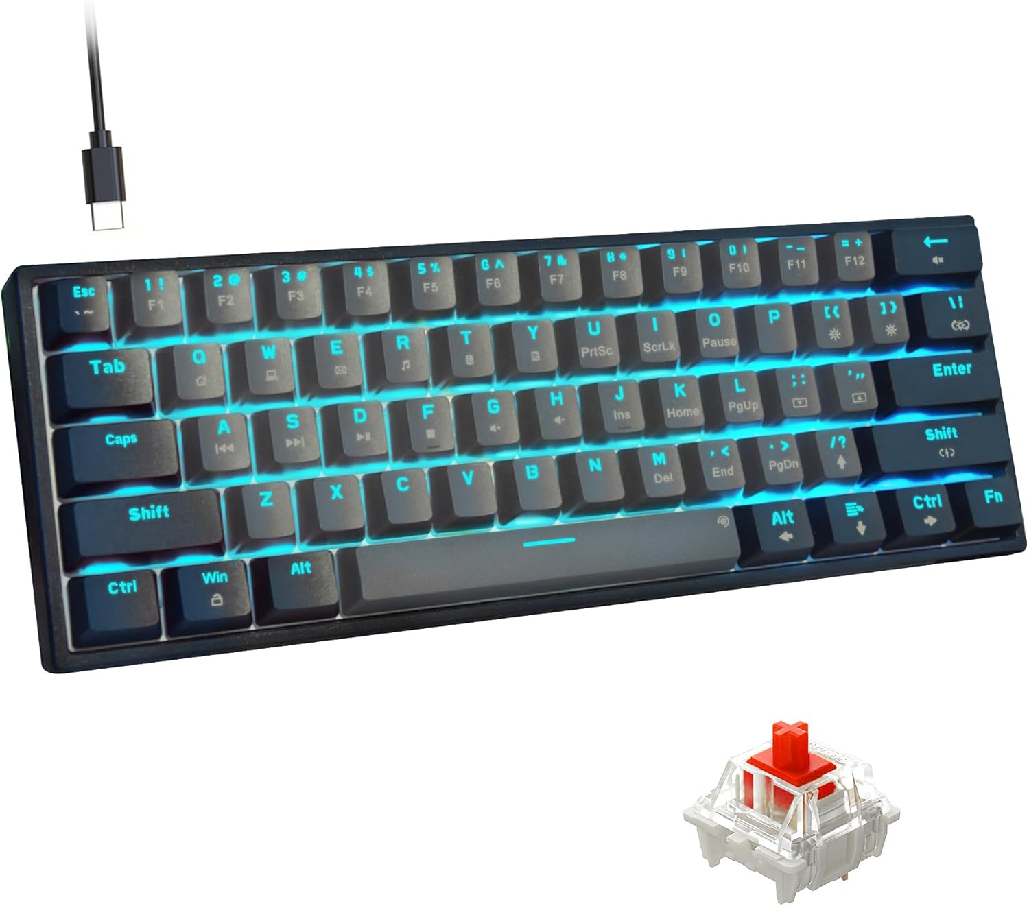 Amazon.com: Snpurdiri 60% Wired Mechanical Gaming Keyboard, Ice Blue ...