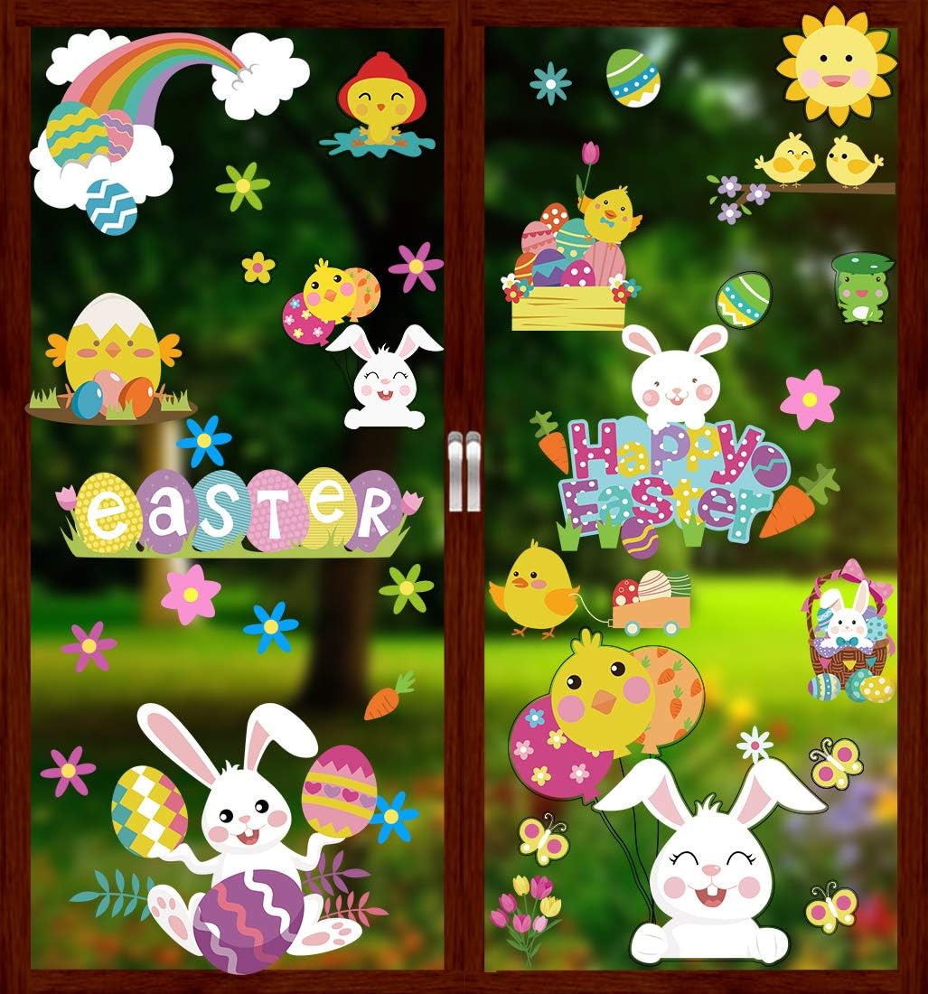 DIYASY 150 PCS Easter Window Clings, Easter Egg Bunny Chicks Window ...