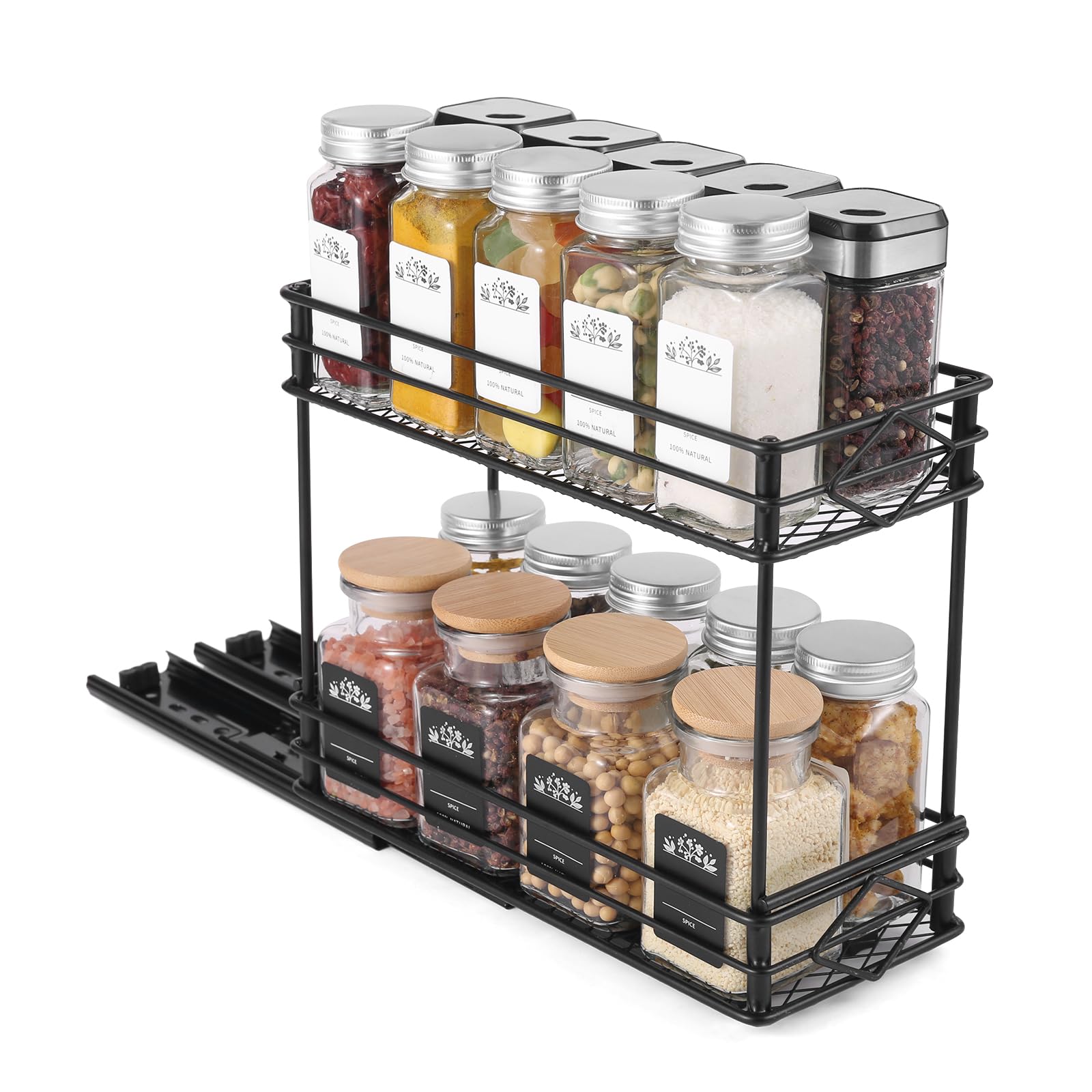RTUIY 2 Tier Sliding Spice Rack,Removable Pull Out Kitchen Storage ...
