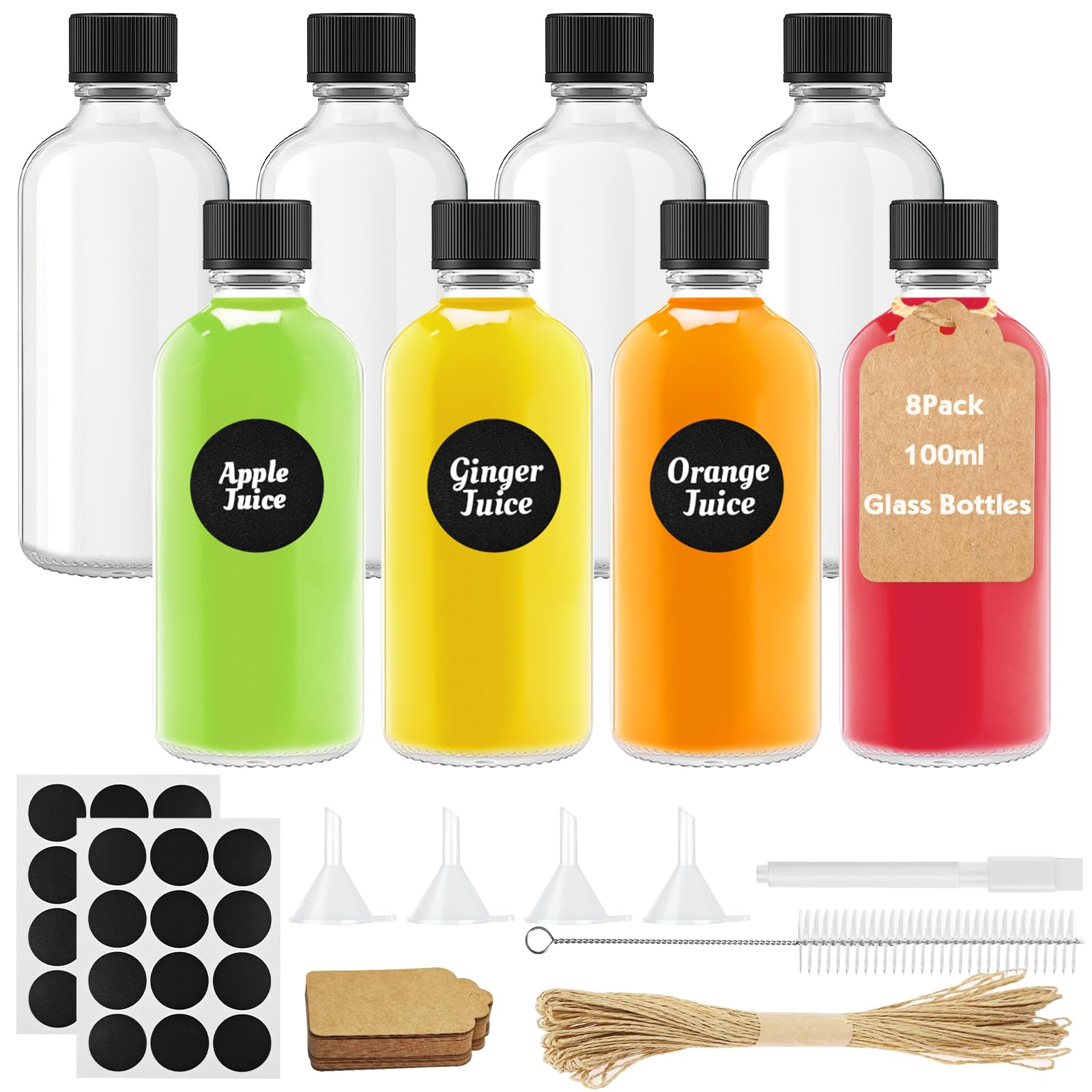 Amentalove 8PCS Glass Shot Bottles with Lids, 3.4oz /100ml Glass Ginger ...