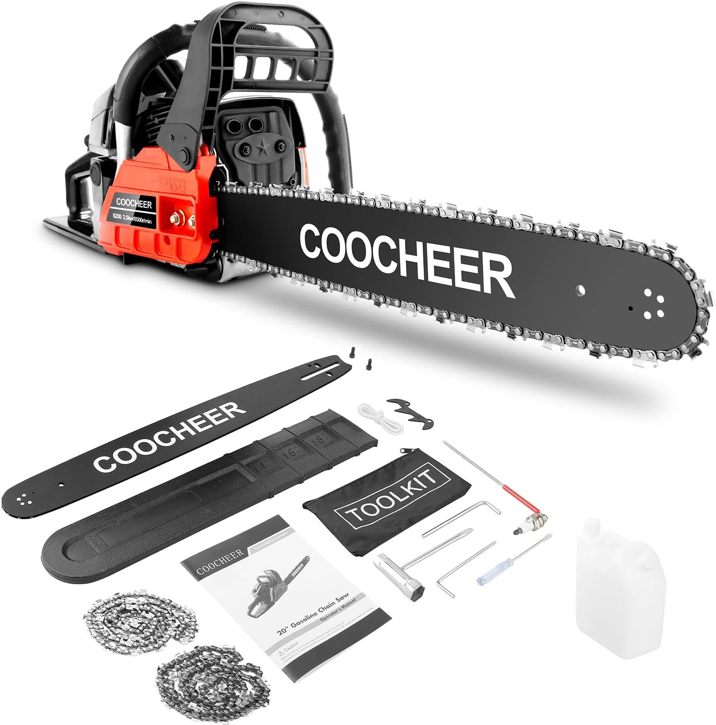 Amazon.com: DEREAL 62cc Gas 20" Chainsaw 2 Cycle Gasoline Powered Chain Saws Handheld for Home ...