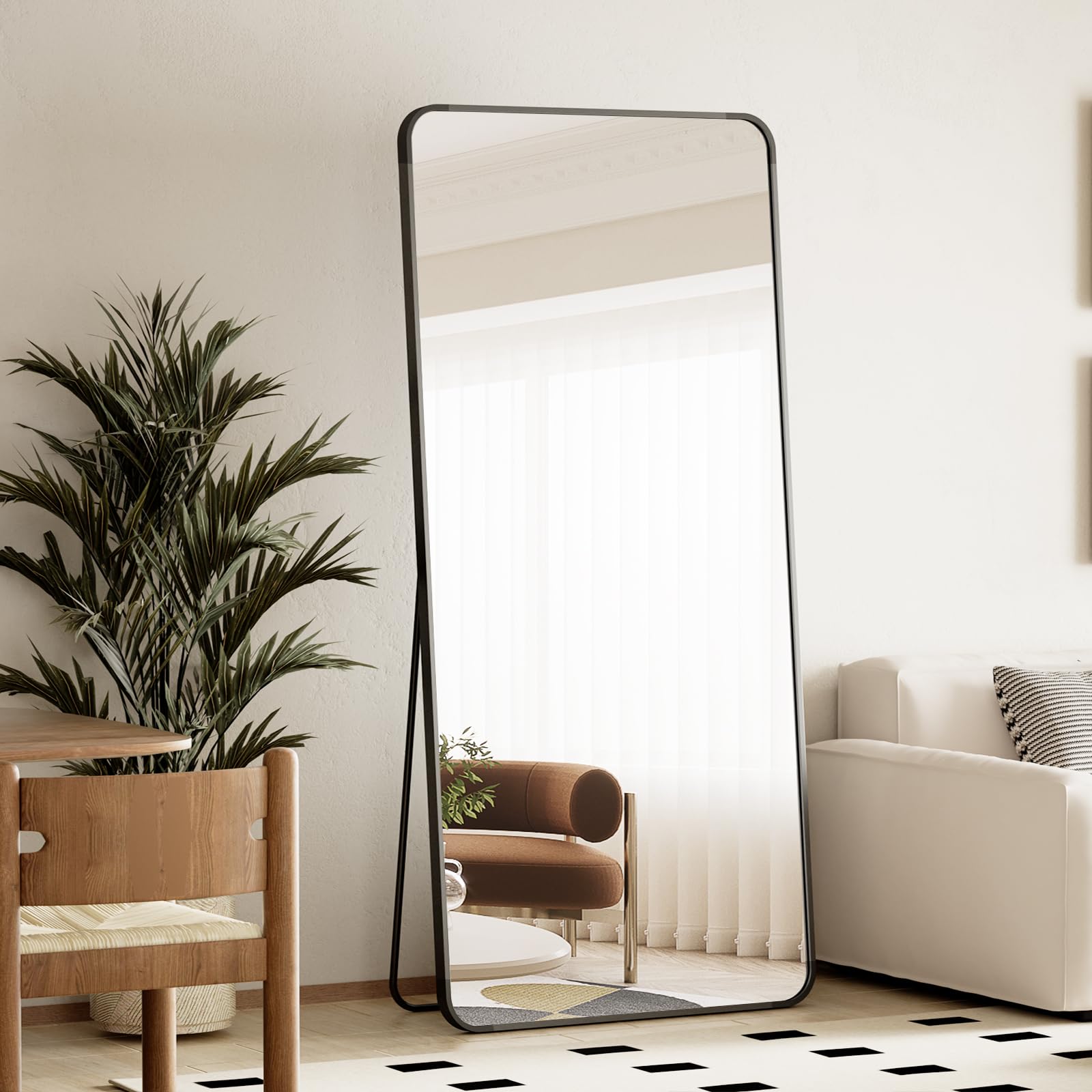 Snapklik.com : Black Full Length Mirror, 66"x23" Rounded Corner Floor ...