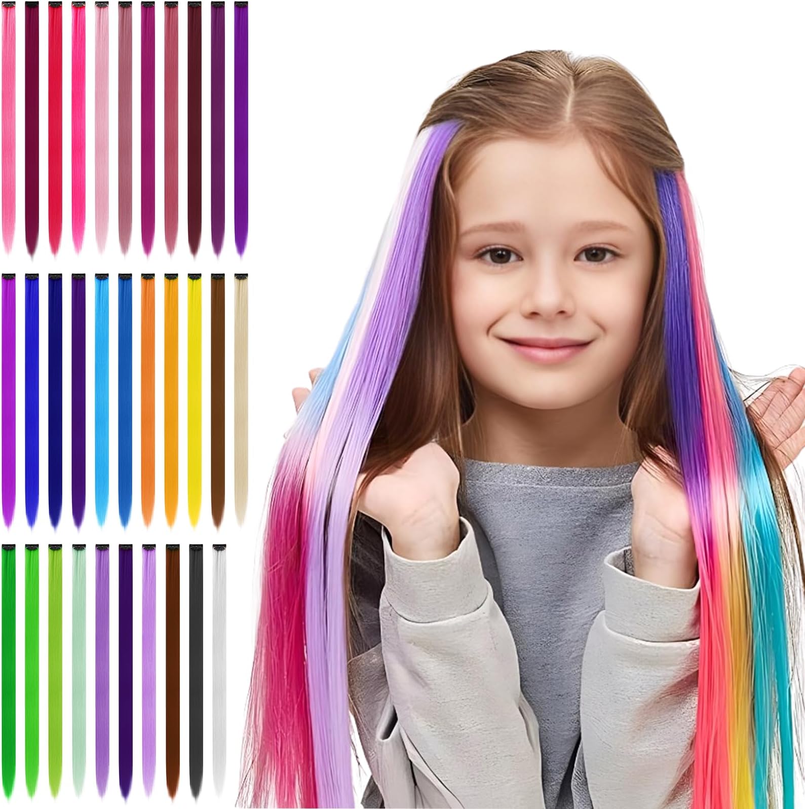 Amazon.com : ZHAOWWEI 14 Pcs Princess Hair Extensions Multi-Colors ...