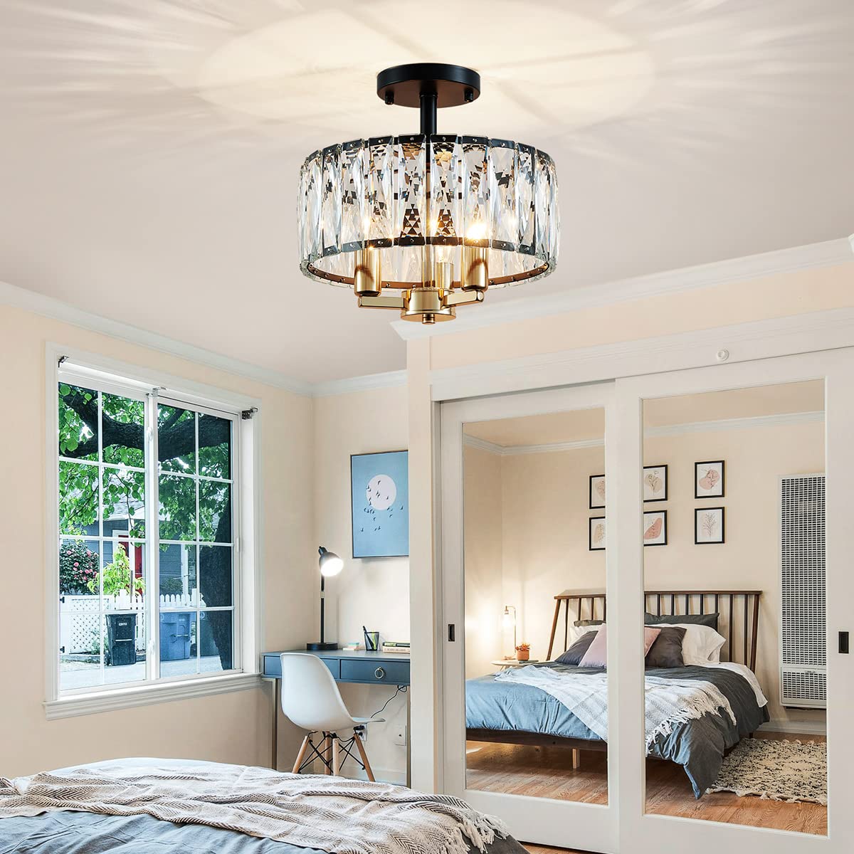 AGV LIGHTING CL003BB K9 Crystal Ceiling Light Fixture, Modern Semi ...