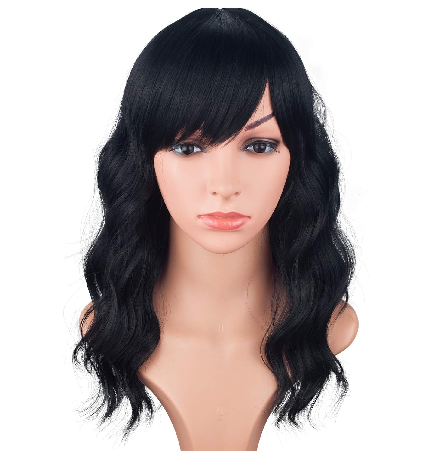 Amazon.com : SYMEIW Medium Long Black Wavy Wigs For Women Synthetic ...