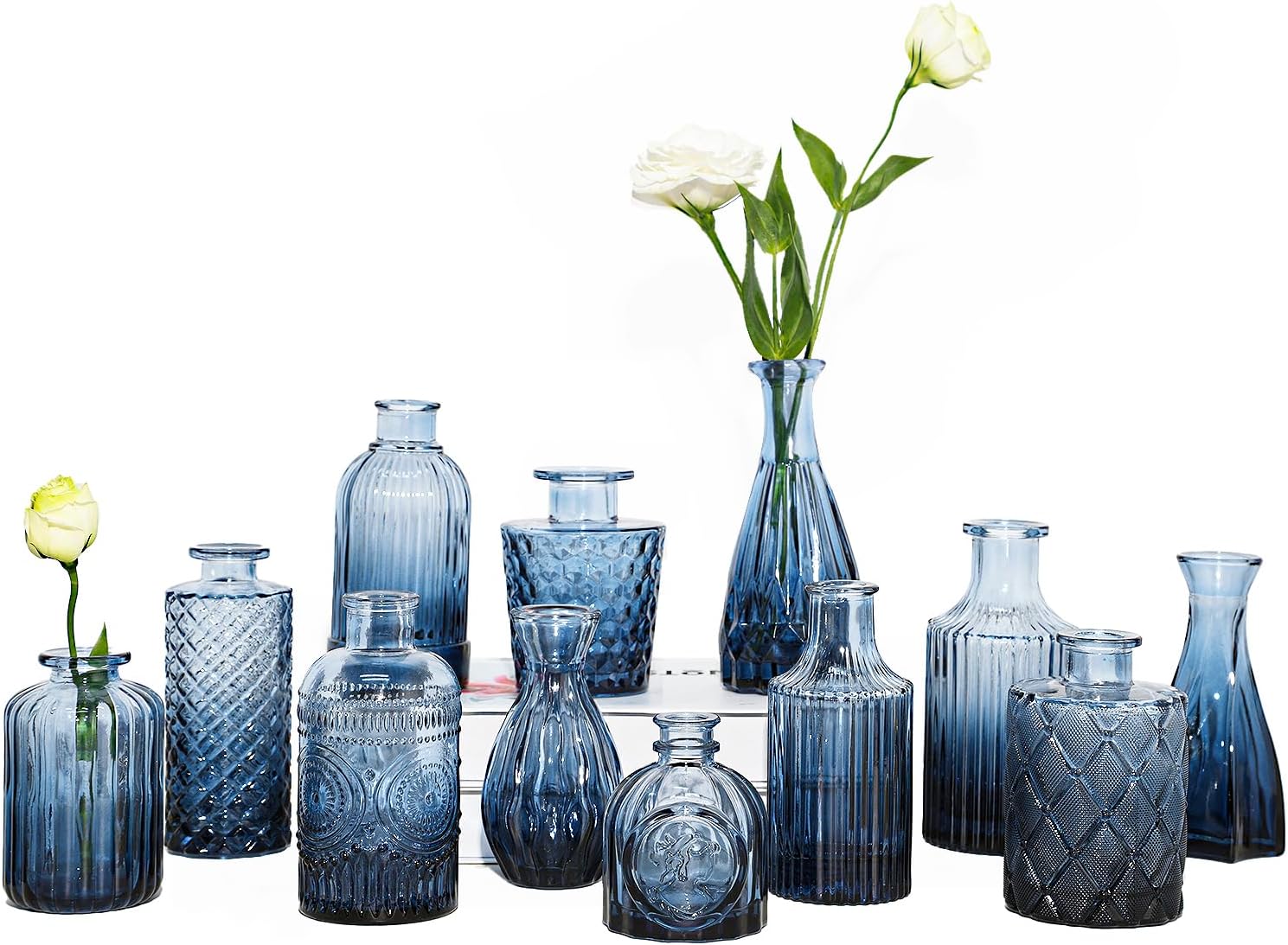 Amazon.com: Blue Glass Bud Vase Set of 10 - Small Vases for Flowers ...