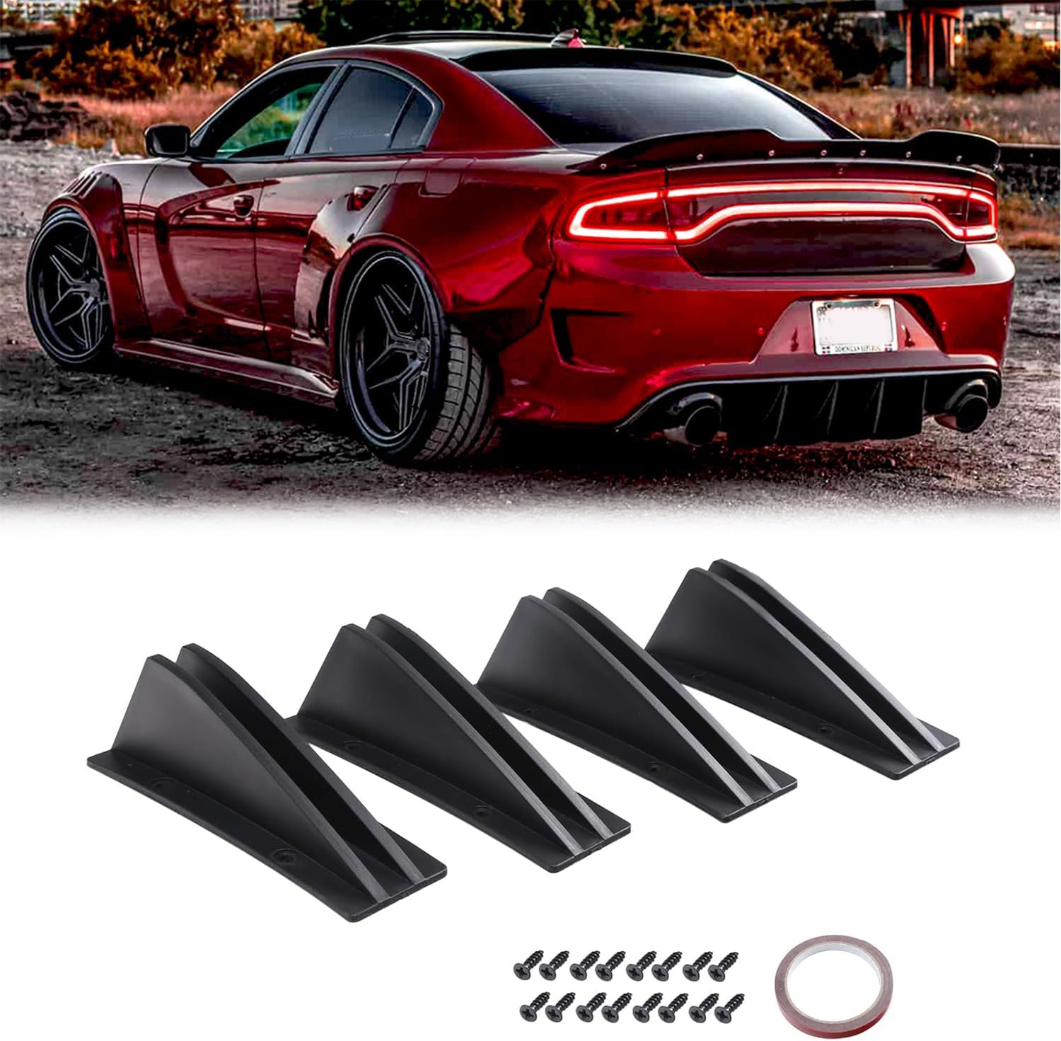 GEARZAAR 4-Pack Car Rear Bumper Spoiler, Universal Curved Shape Rear ...