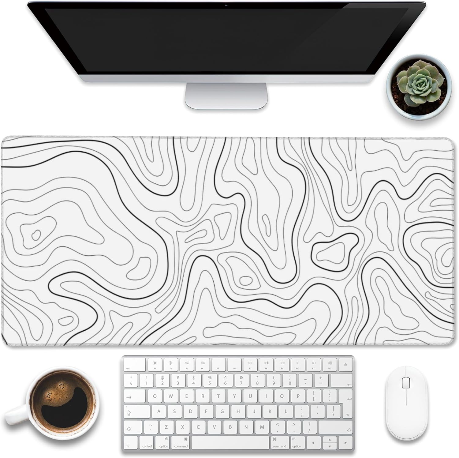 Amazon.com : Eflxamz Desk Mat,White Topographic Contour Map Desk Pad ...