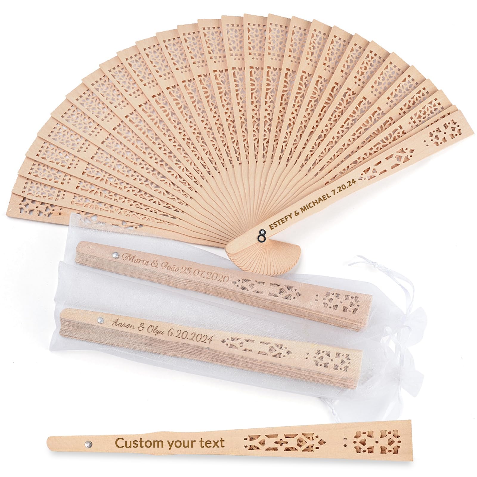Amazon.com: JONZIN 50Pcs Personalized Wooden Folding Hand Fans - Custom ...