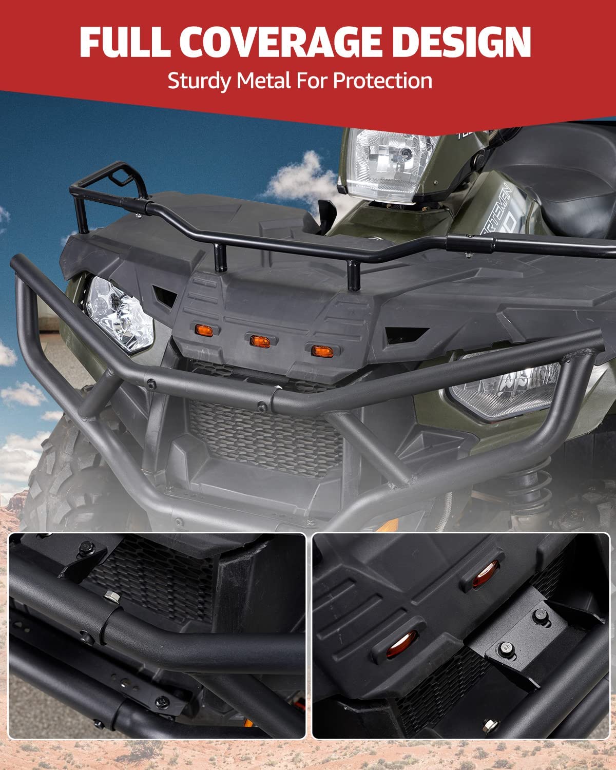 A & UTV PRO Front Brush Guard Bumper for 2014-2022 Polaris Sportsman ...