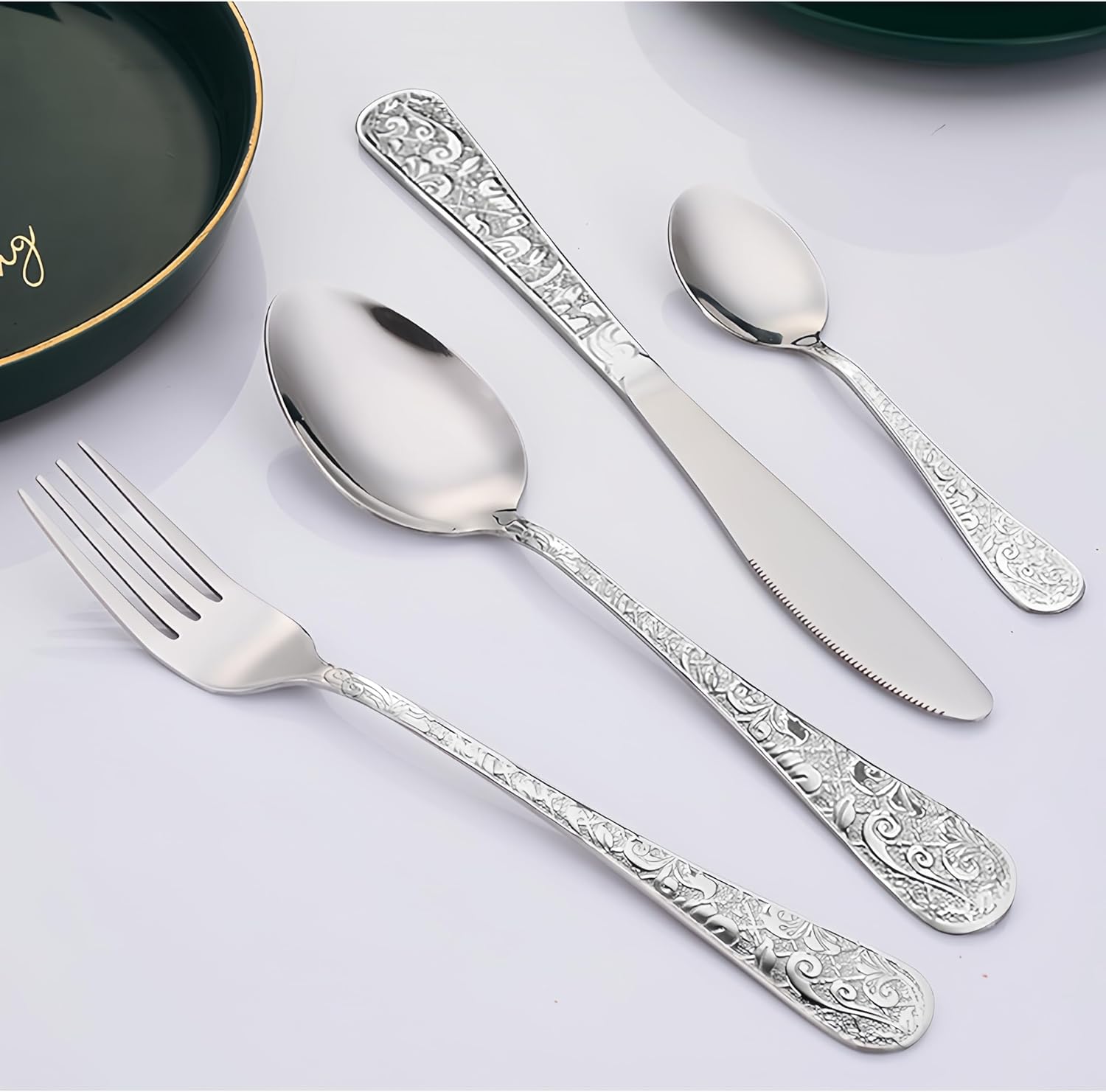 Amazon.com: Joy Fierce Vintage carved Western tableware set of four pieces Silverware Set Gift ...