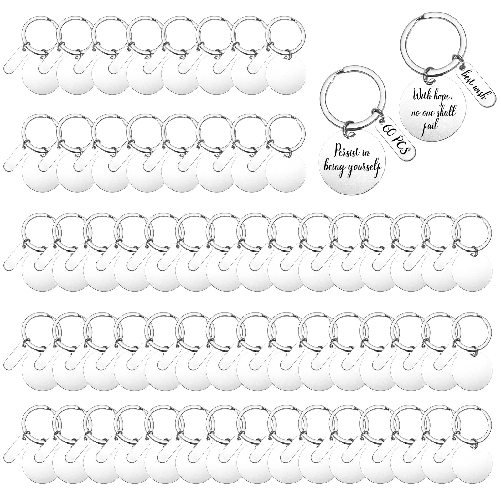 Amazon.com: OGANAZI 60 PCS Stainless Steel Keychain Blanks, 1.2 Inch ...