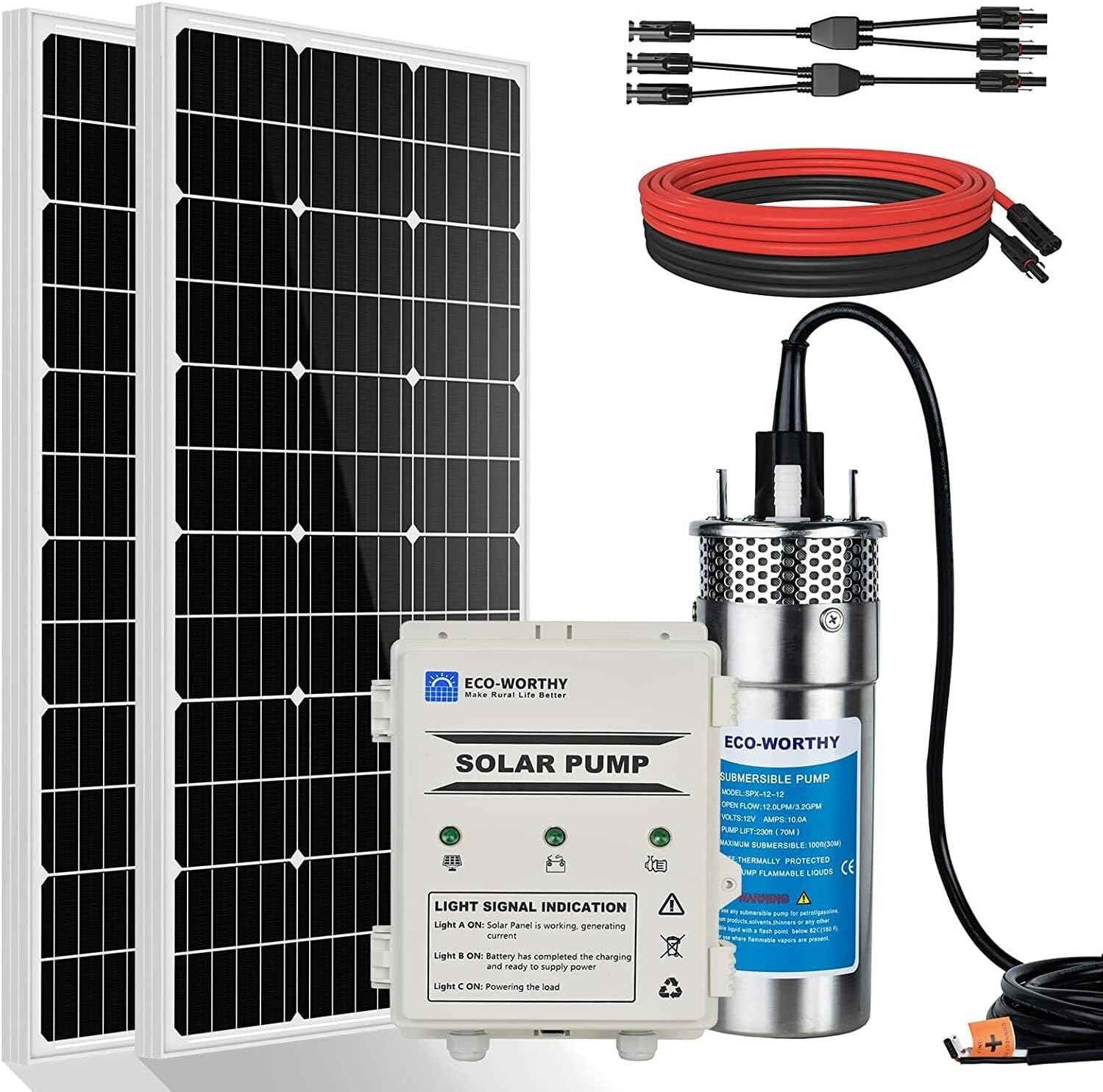 Amazon.com: ECO-WORTHY Solar Water Pump Kit System, 2pcs 100W Solar ...