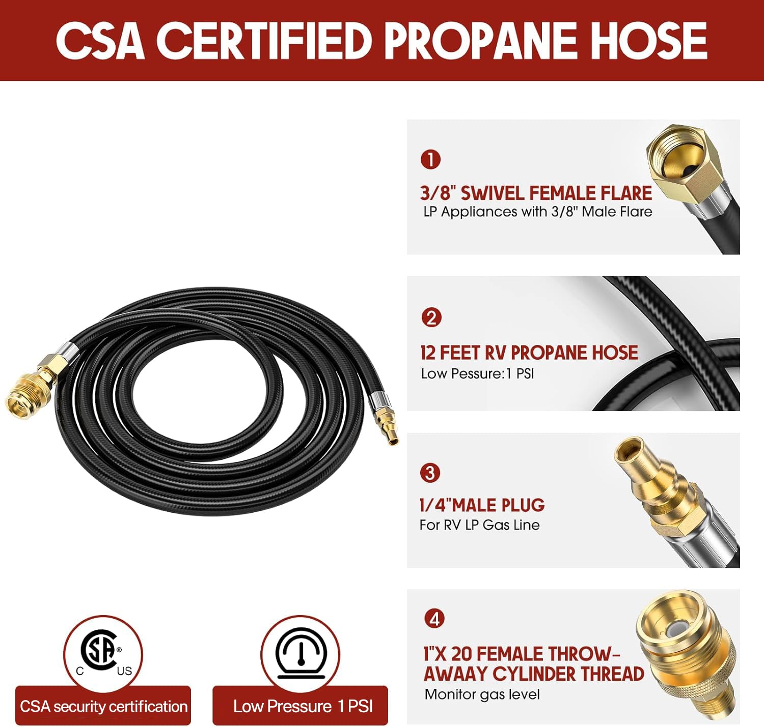 Snapklik.com : 12 FT Propane Quick Connect Hose For RV To Gas Grill ...
