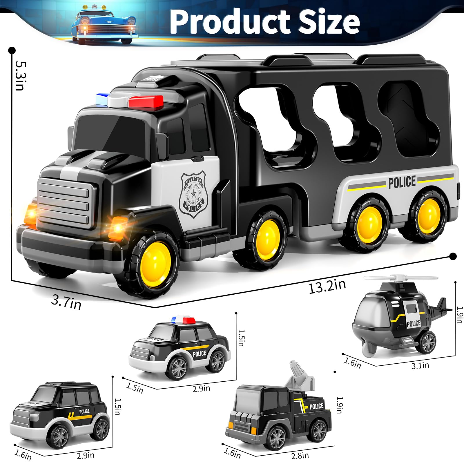 TEMI Police Truck Toys for Toddler 3 4 5 6 Years Old Boys - 5-in-1 ...