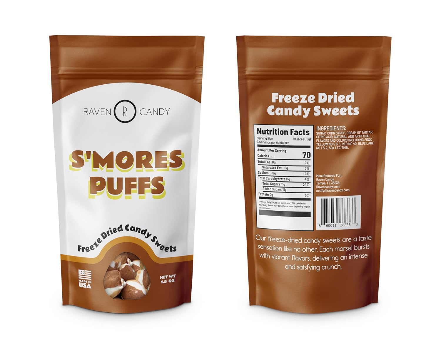Amazon.com : Raven Candy S'mores Puffs Freeze Dried Candy, 1.5 oz ...