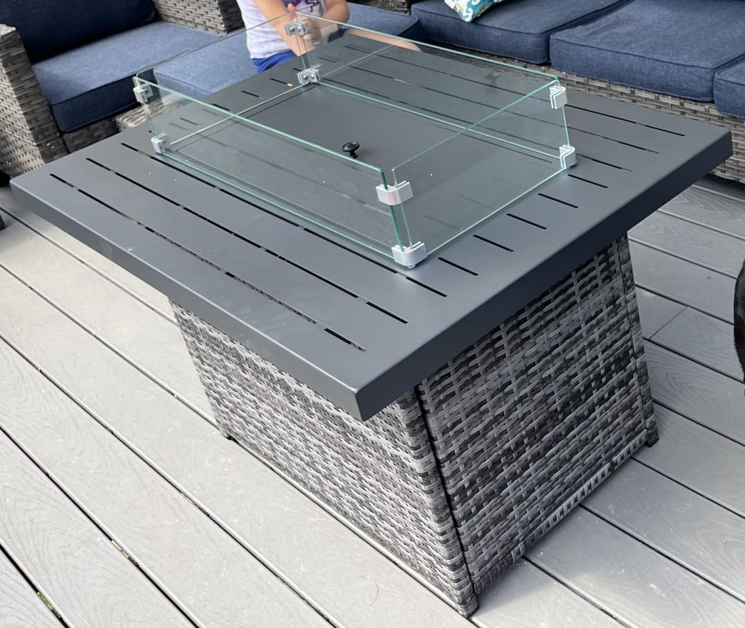 Amazon.com: LINKLIFE 43inch Propane Fire Pit Table Rattan 55000 BTU ...