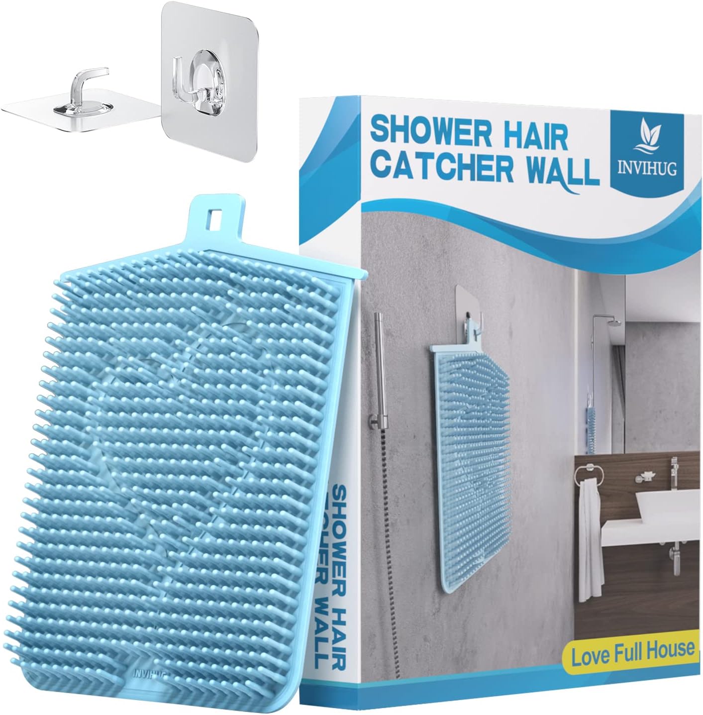 INVIHUG Shower Hair Catcher Wall-Mounted, Love Full House Hair ...