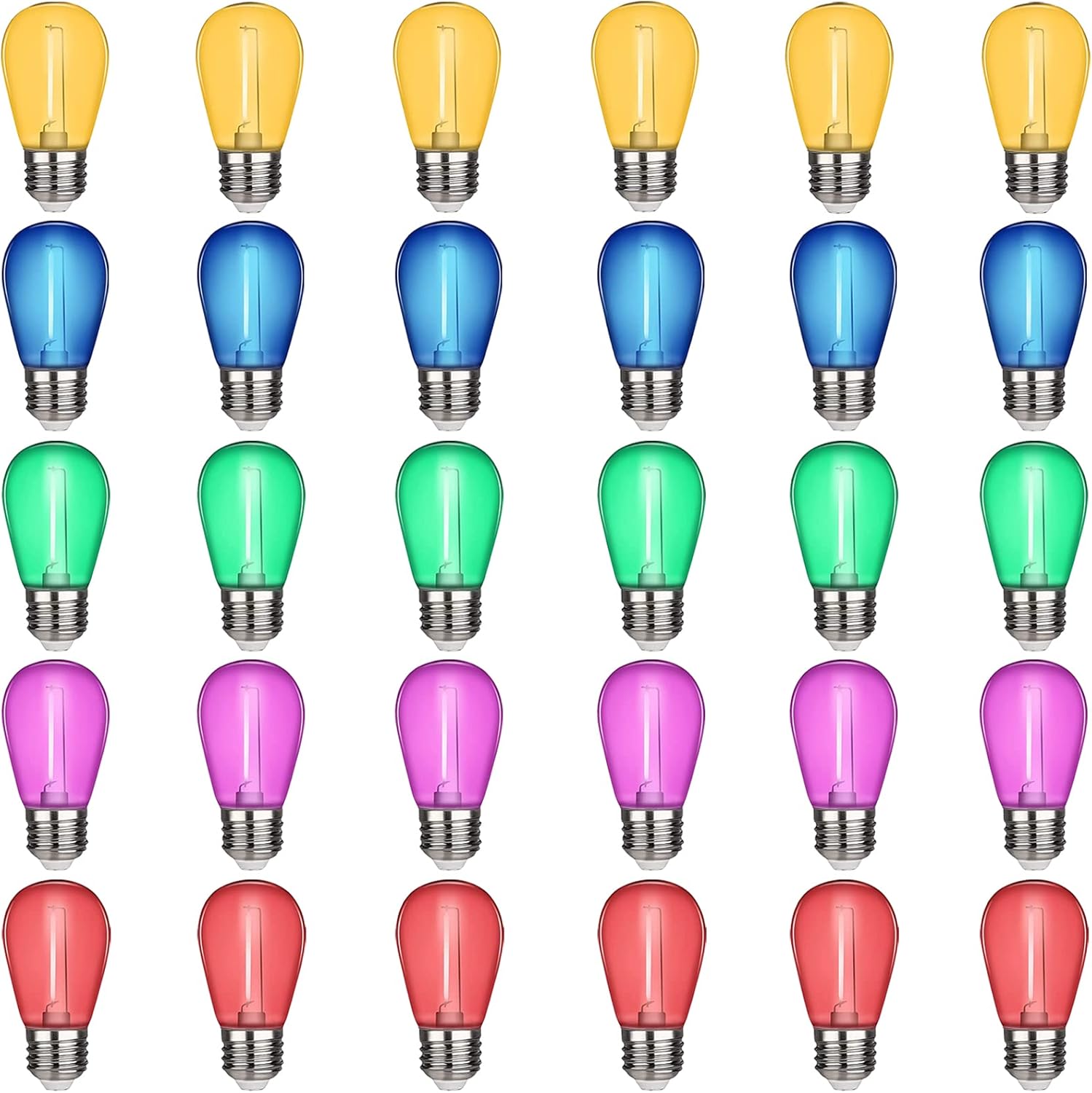KQHBEN 30-Pack LED Colored S14 Replacement String Light Bulbs E26 Base ...