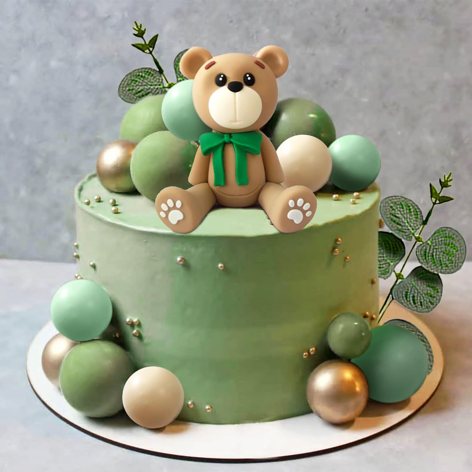Snapklik.com : Sage Green Baby Shower Cake Decoration Bear Cake Topper ...