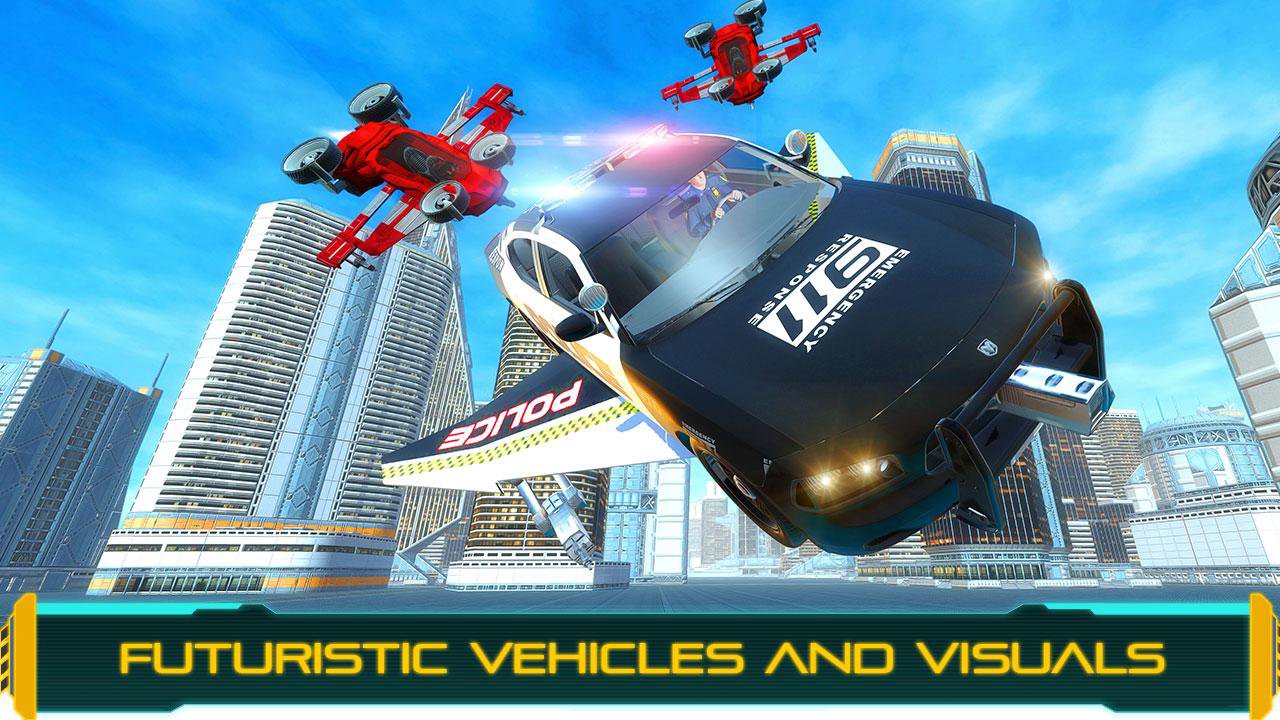 Flying Police Car Chase Simulator 3D: Crime City Vegas Gangster ...