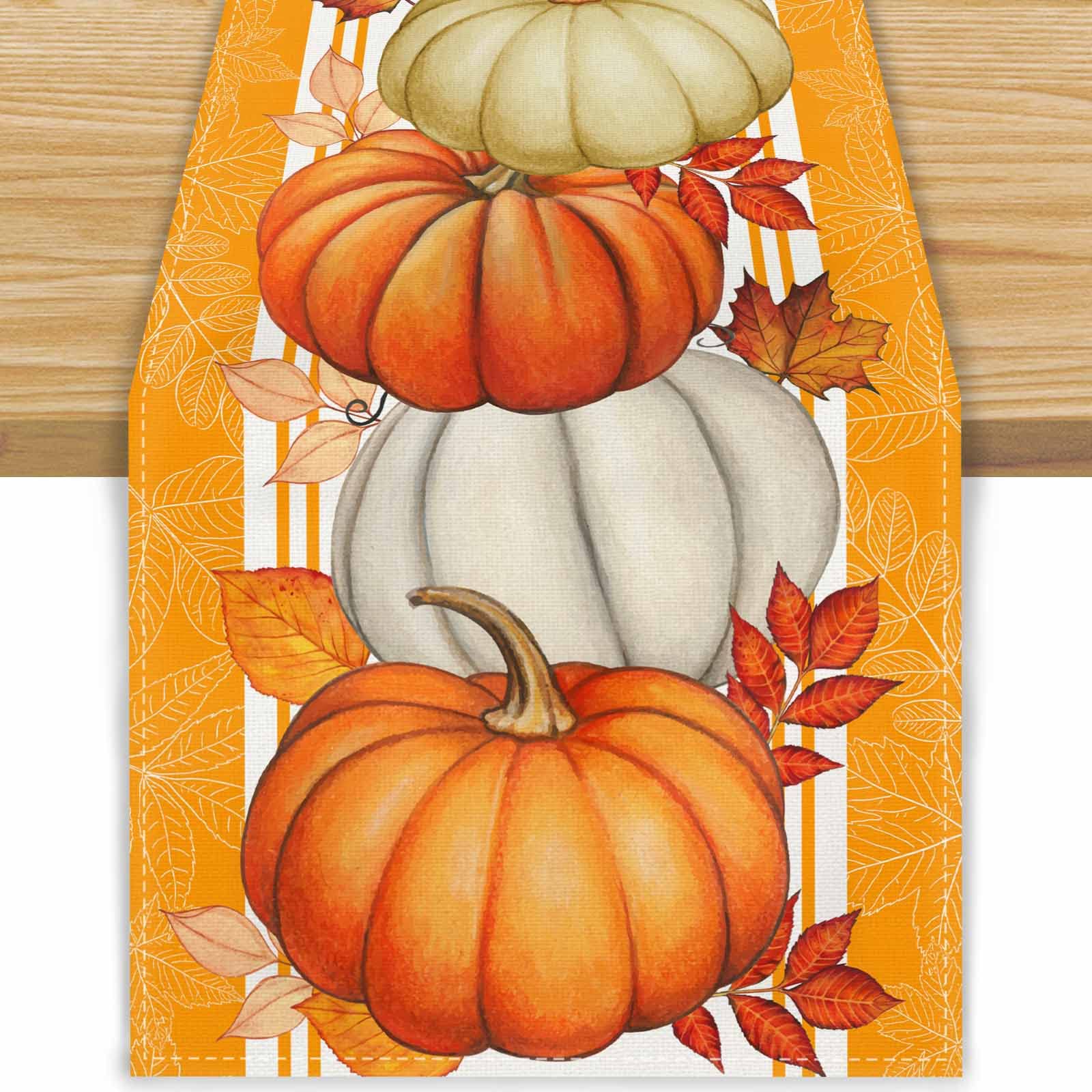 Amazon.com: Linen Pumpkin Maple Leaves Leaf Fall Table Runner Farmhouse ...
