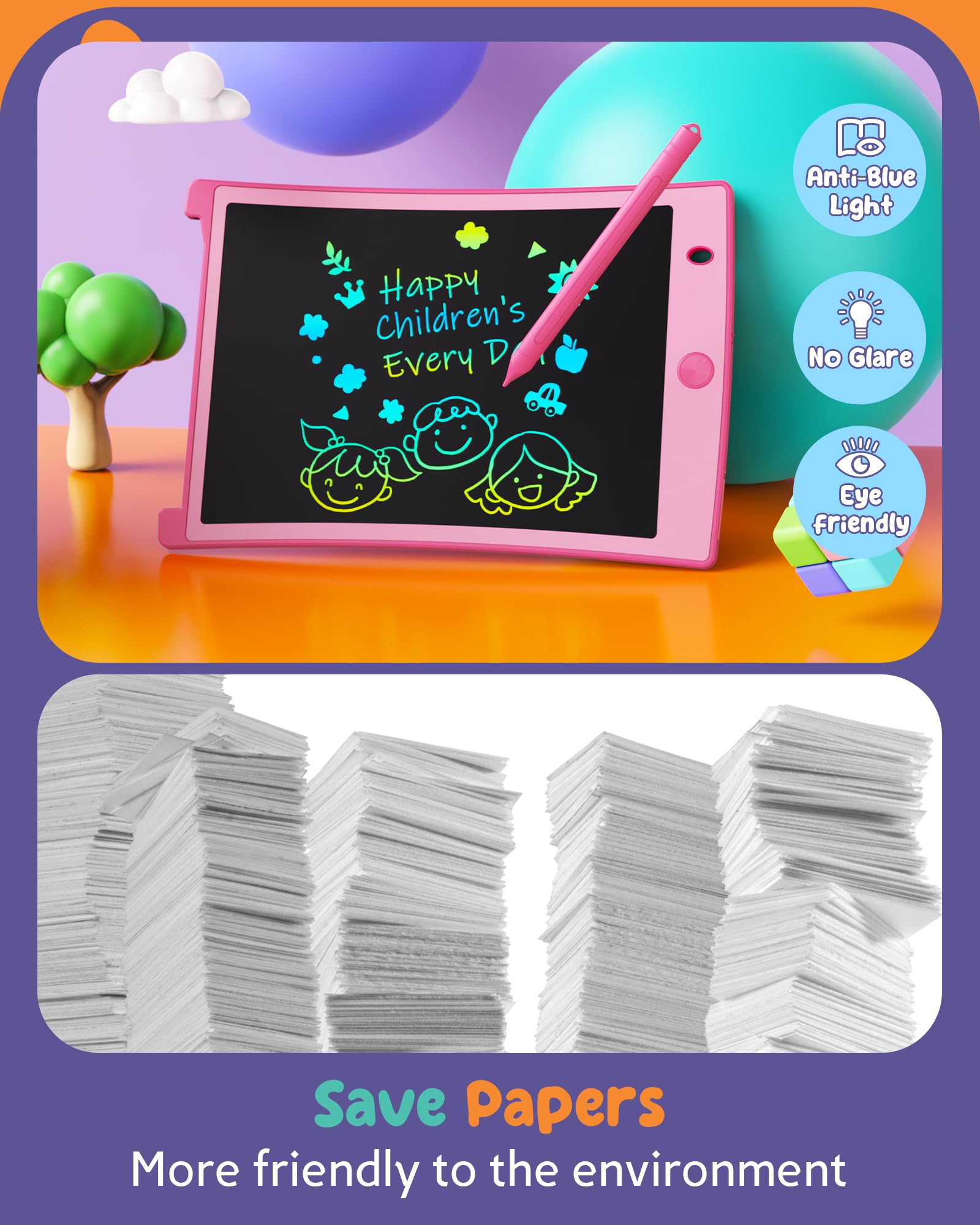 Snapklik.com : 2 Pack LCD Writing Tablet For Kids, Colorful Doodle ...