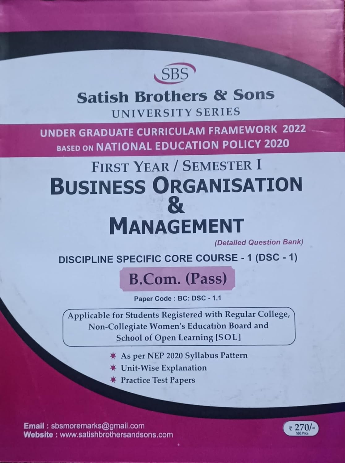 BUSINESS ORGANISATION & MANAGEMENT (BOM) B.COM. PASS 1ST SEMESTER FOR ...