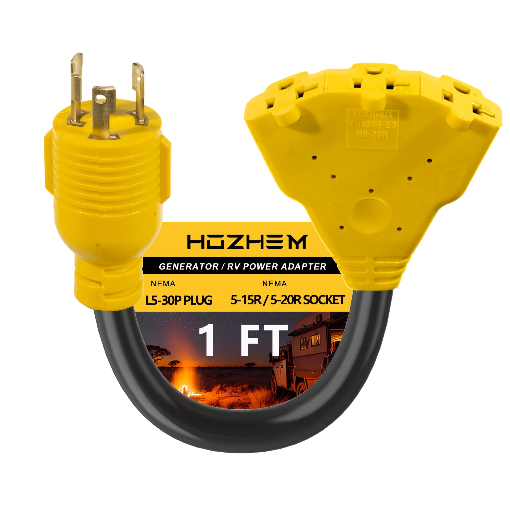 Amazon.com: 30 Amp to 110V Generator Adapter - NEMA L5-30P Male to 3 of ...