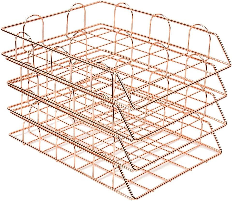4 Tier Stackable Letter Tray,Paper Organizer Tray,Wire Desk File Sorter ...